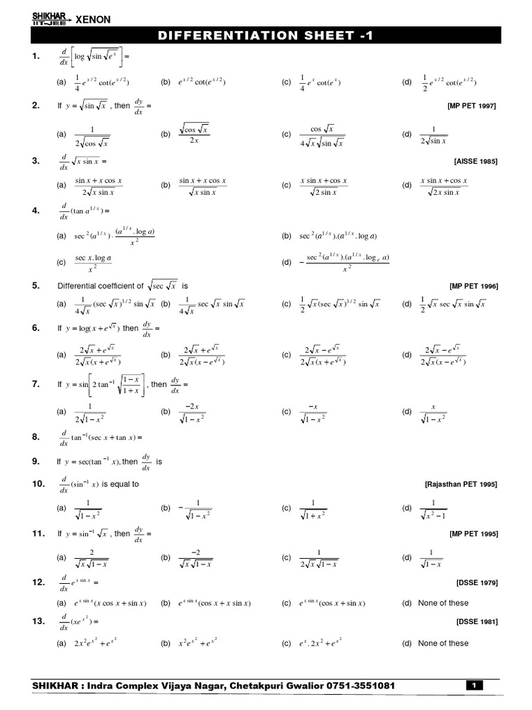 Differentiation Sheet | PDF