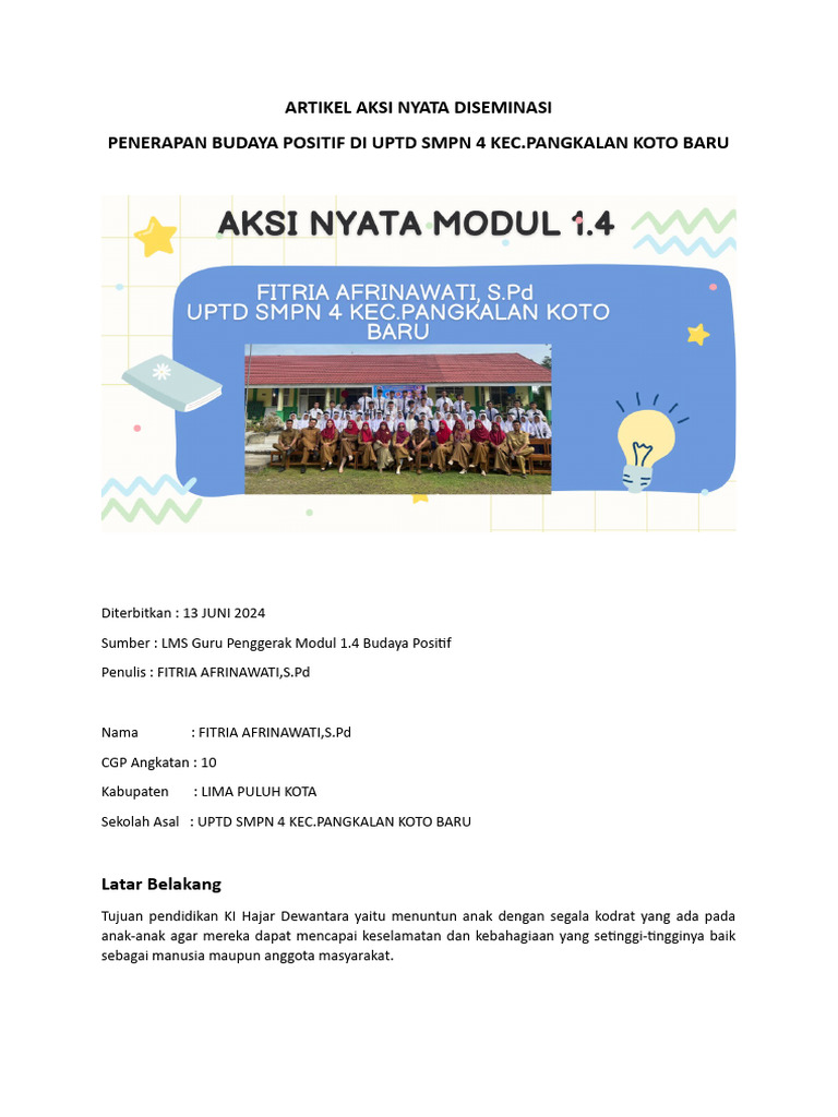 Artikel Aksi Nyata Diseminasi Budaya Positif Modul1.4 | PDF | Kesehatan Holistik