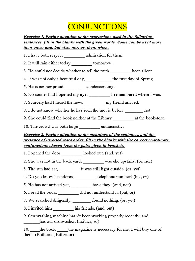 CONJUNCTIONS | PDF | Language Arts & Discipline