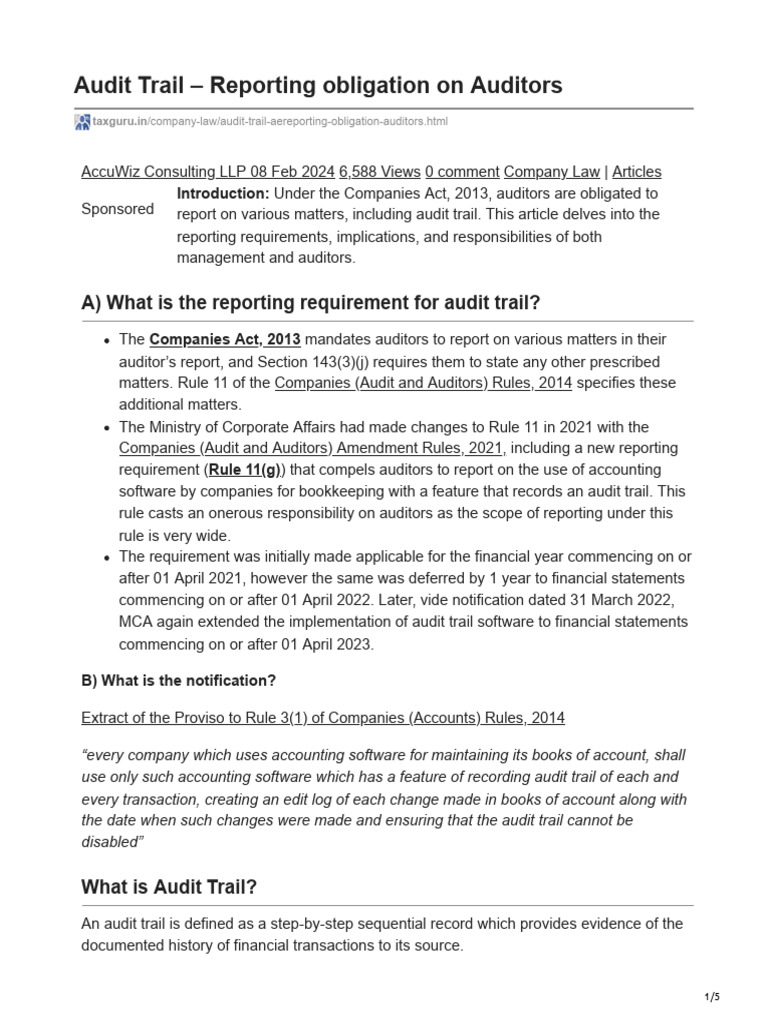 Taxguru - In-Audit Trail Reporting Obligation On Auditors | PDF | Audit | Financial Audit
