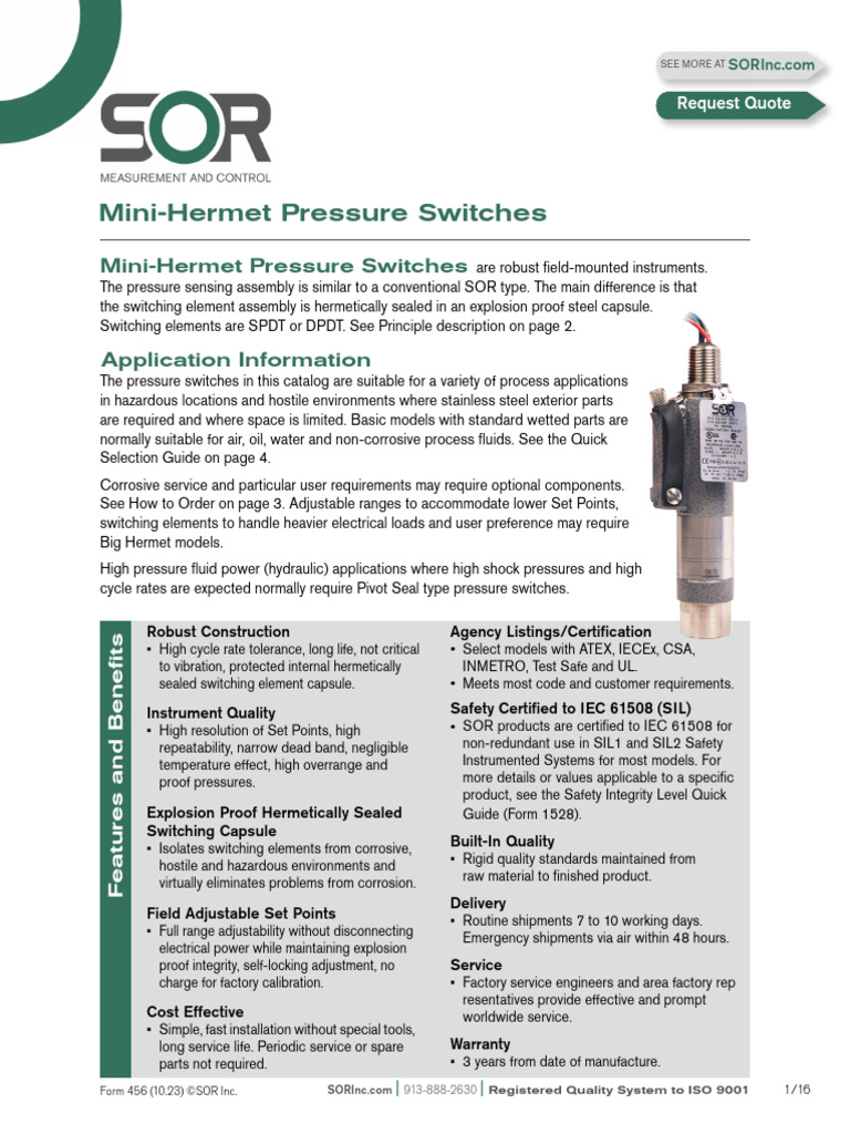 Mini-Hermet Pressure Switch Overview | PDF | Switch