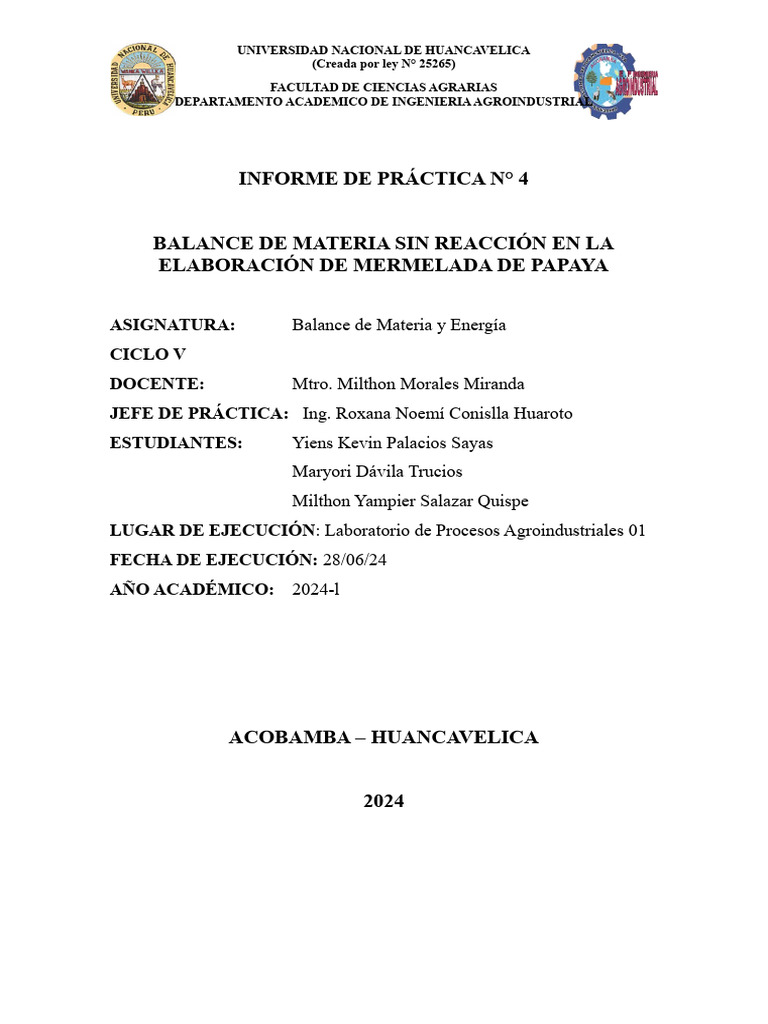 INFORME - DE - PRÁCTICA - N4 - Balance (1) Sonali | PDF | Fruta | Alimentos