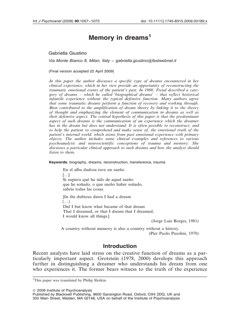Memory in Dreams | PDF | Psychoanalysis | Sigmund Freud