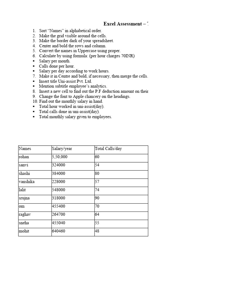 Excel Practice Exercises for Students | PDF | Spreadsheet | Mathematics