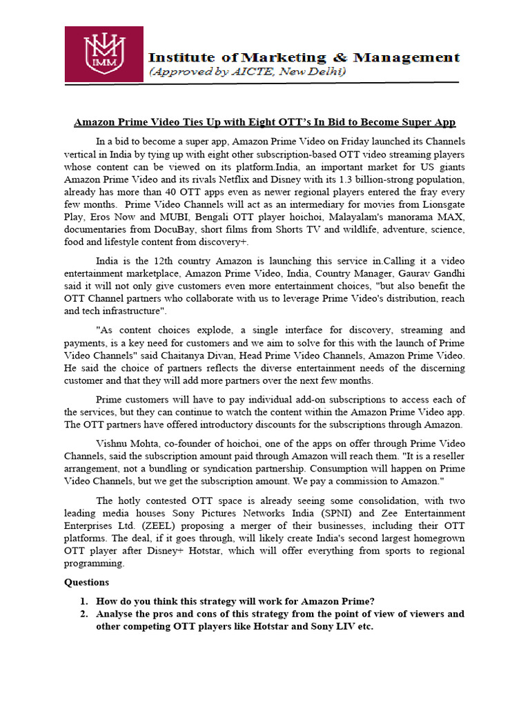 Amazon Prime - Case Study | PDF | Mass Media | Multimedia