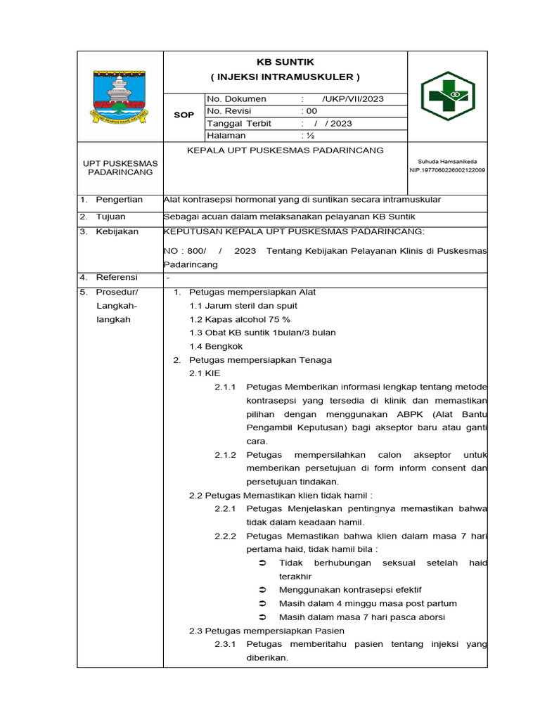 Sop KB Suntik. | PDF
