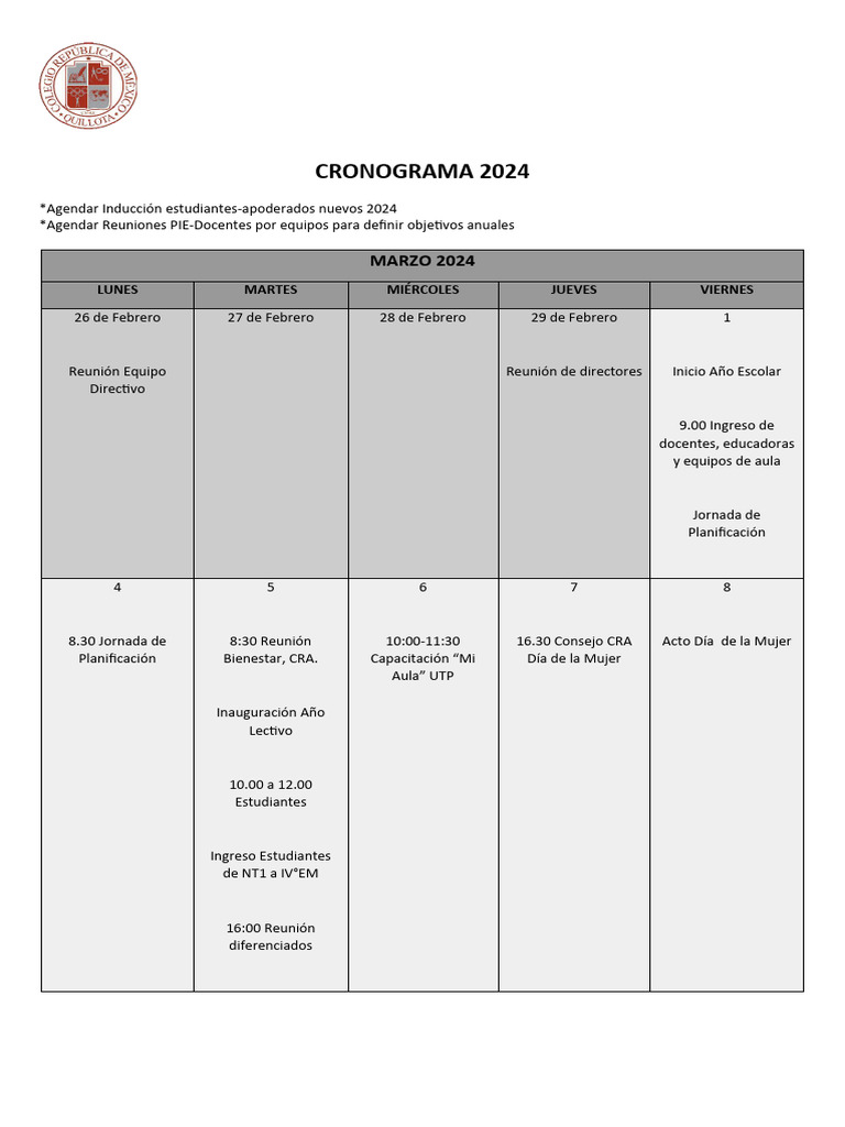 Cronograma 2024 | PDF