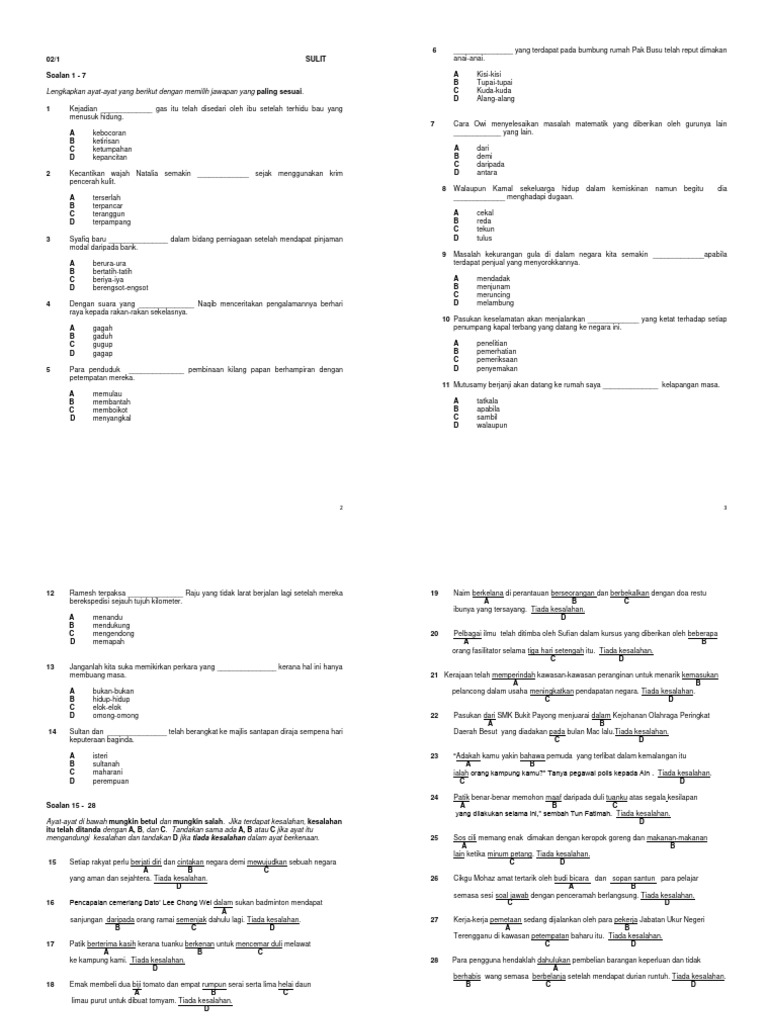 Lengkapkan Ayat-Ayat Yang Berikut Dengan Memilih Jawapan Yang Paling Sesuai | PDF