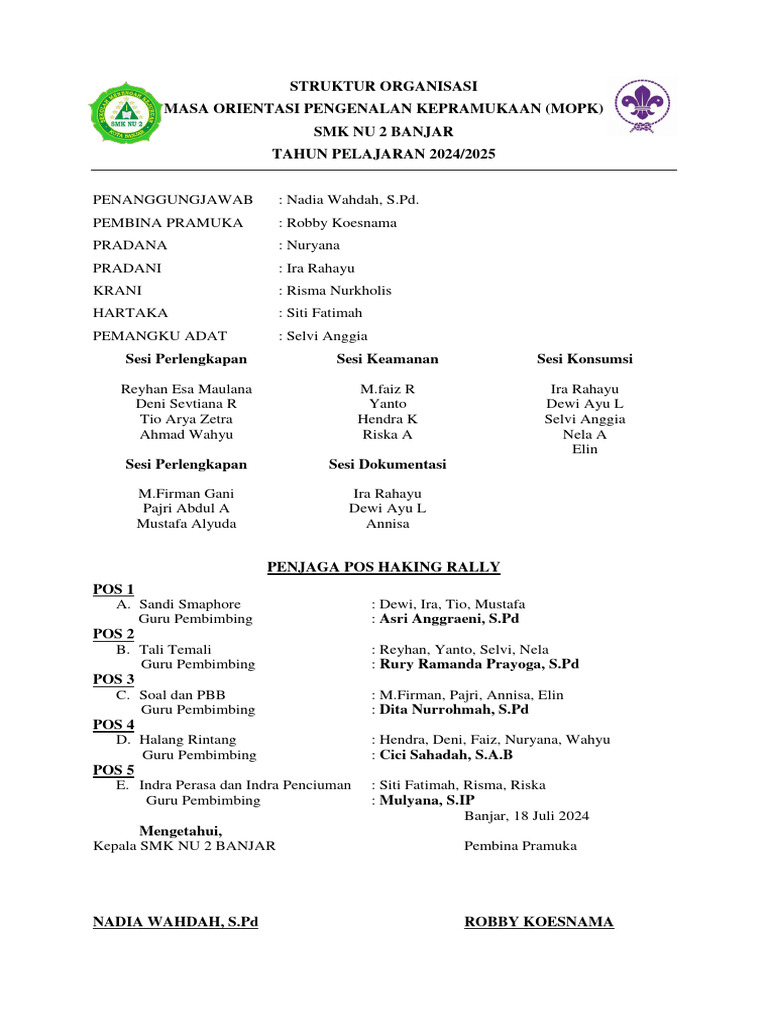 Struktur Panitia Dan Rab - Mopk 2024 | PDF