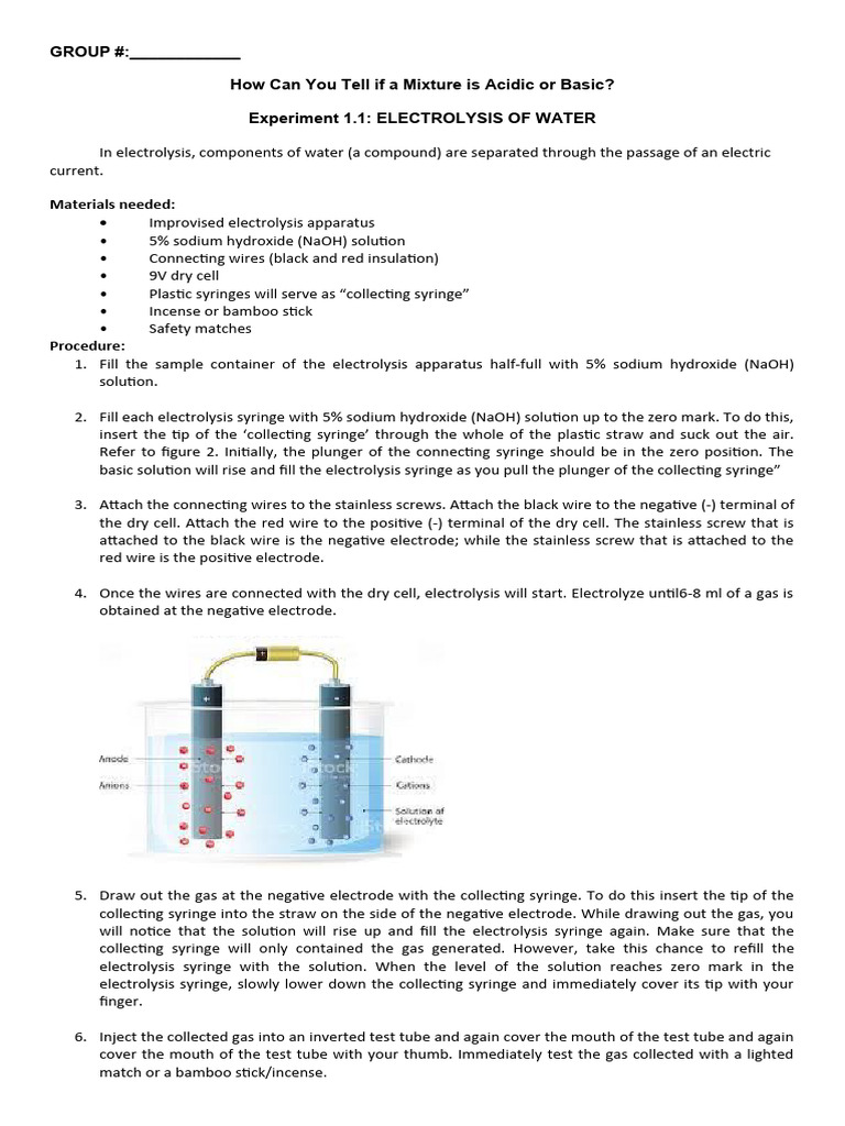 Electrolysis of Water Experiment Guide | PDF | Physical Chemistry ...