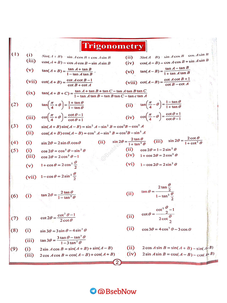 12th Maths Formulas | PDF