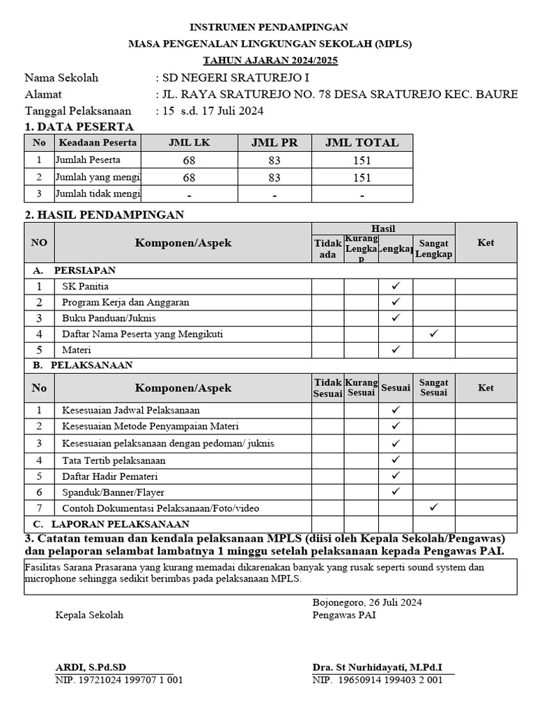 Instrumen Pendampingan MPLS 2024-1 | PDF