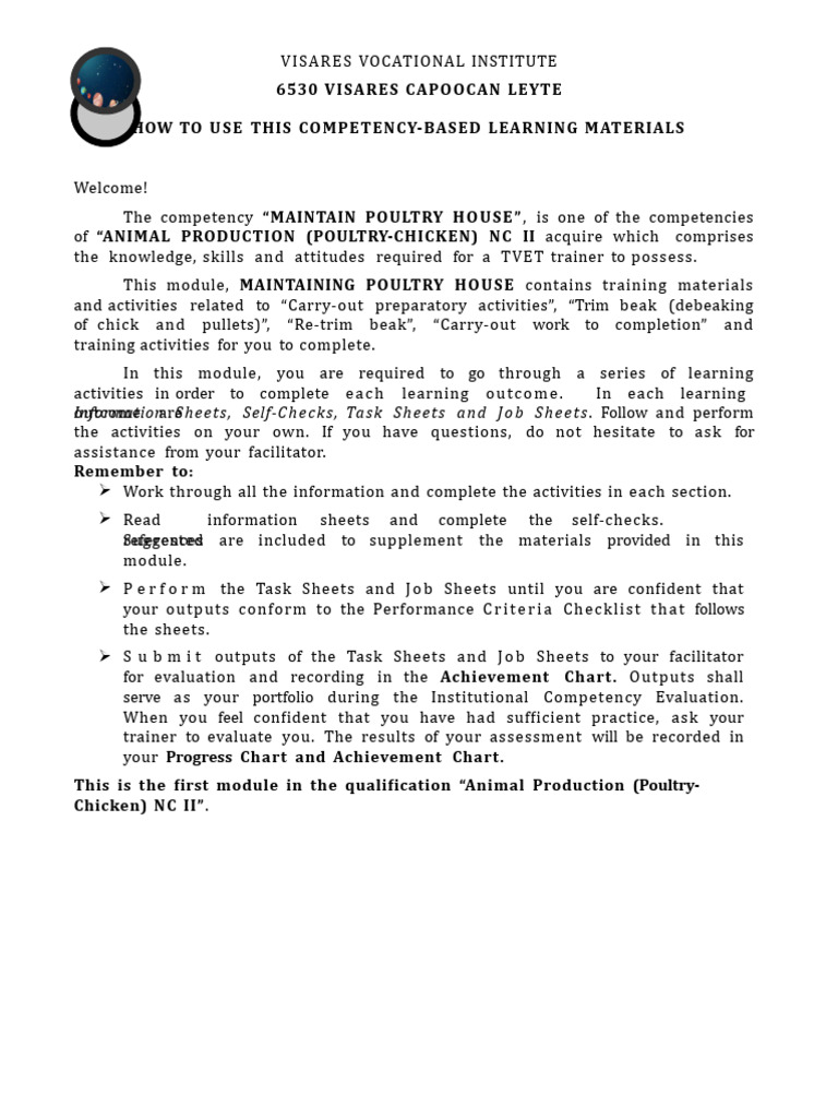 Maintain Poultry House CBLM | PDF | Chicken | Personal Protective Equipment