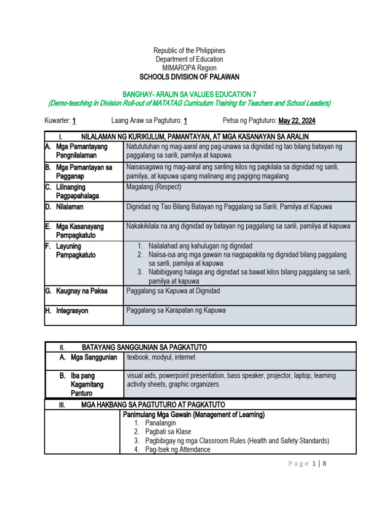 DLP Values Education 7 Demo | PDF