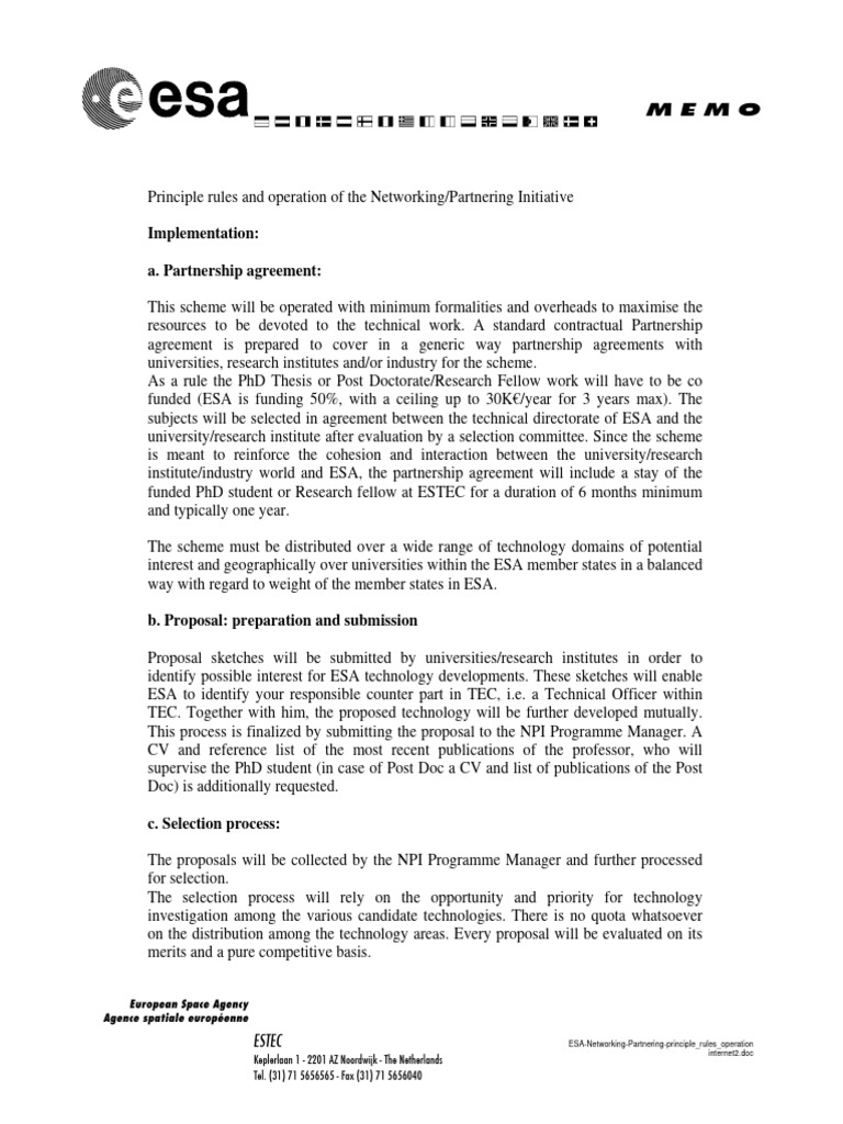 ESA Networking Partnership Guidelines | PDF | Doctor Of Philosophy