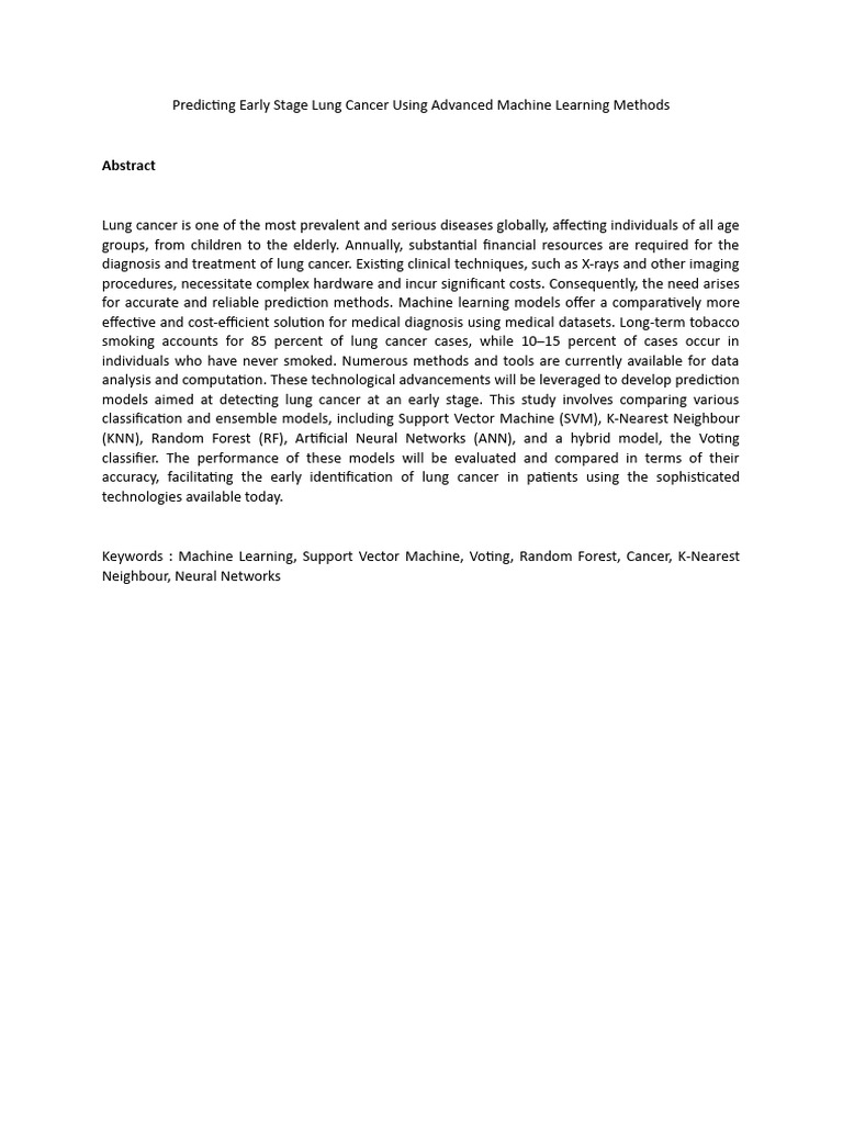 Early Lung Cancer Prediction with ML | PDF | Machine Learning ...