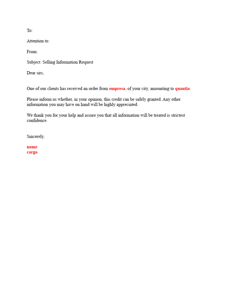 Selling Information Request Template | PDF | Career & Growth | Finance & Money Management
