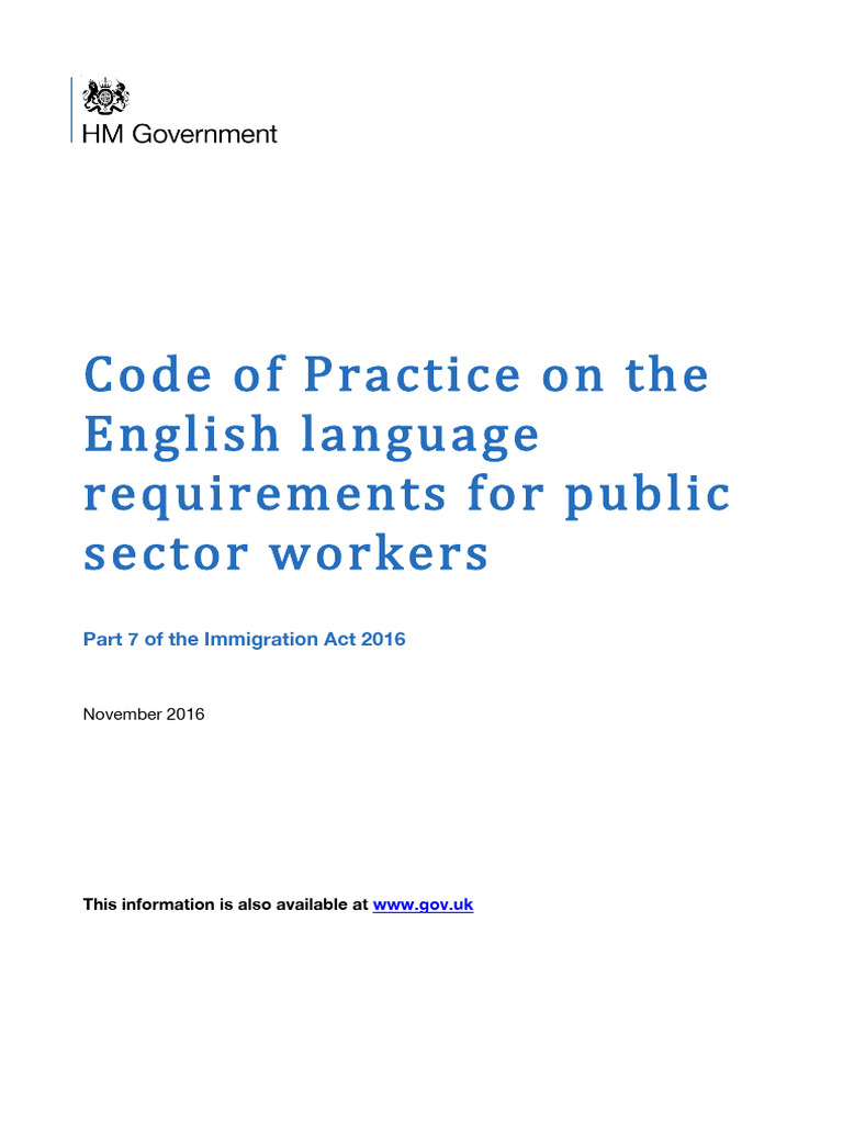 English Language Requirement Public Sector Workers Code of Practice ...