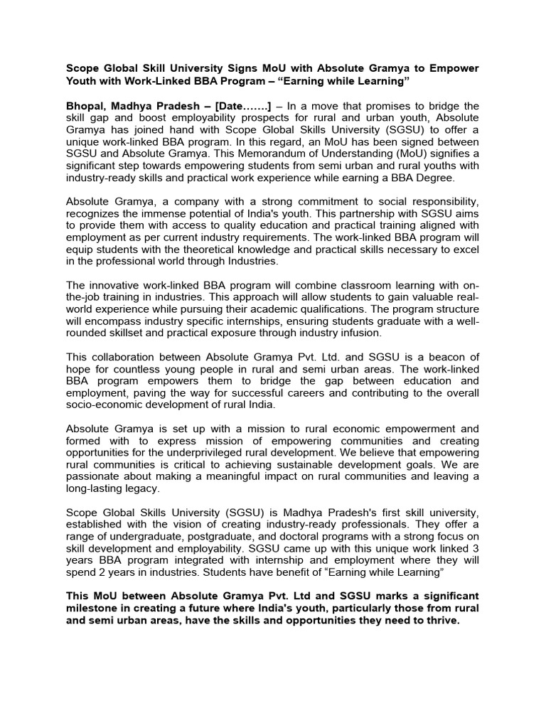 Eng News Scope University MoU | PDF | Empowerment