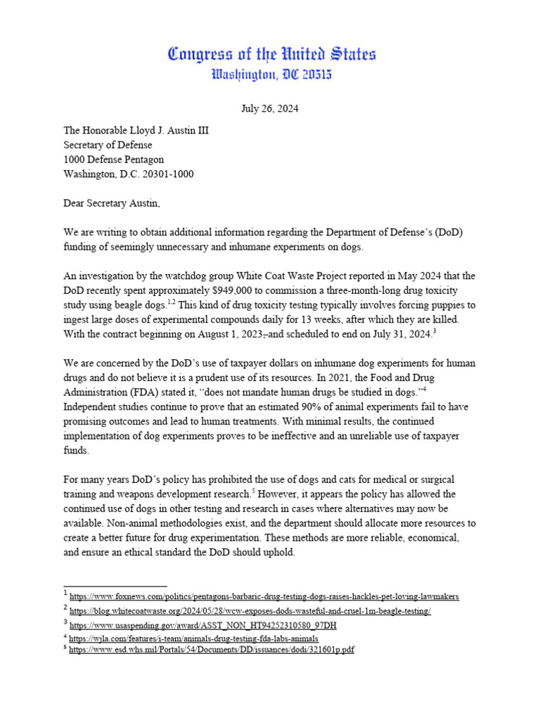 Inquiry on DoD Dog Testing Practices | PDF | United States Department ...