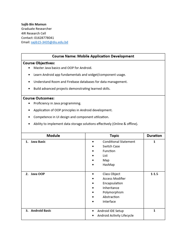 Course Module by Sajib | PDF | Mobile App | Android (Operating System)