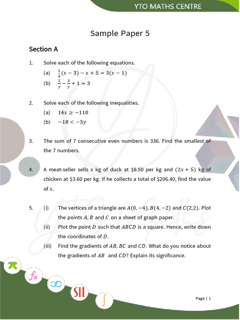 Sample Paper 5 Q | PDF | Equations | Applied Mathematics