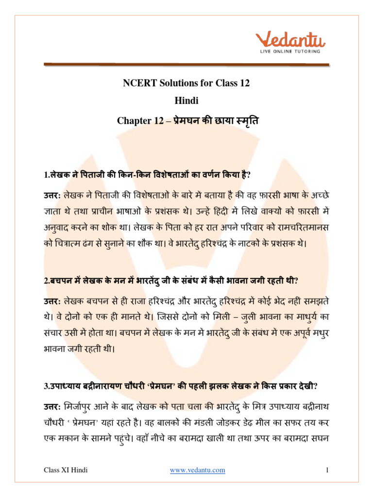 NCERT Solutions For Class 12 Hindi Chapter 12 - Premdhan Ki Chayya ...