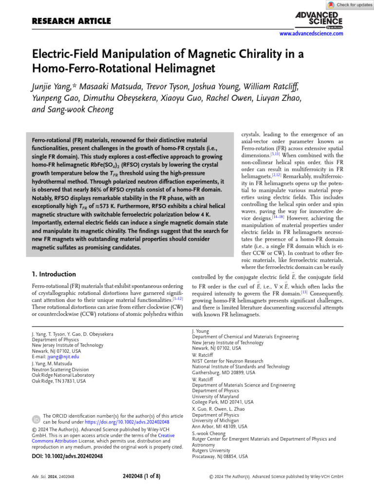 Advanced Science - 2024 - Yang - Electric Field Manipulation of ...
