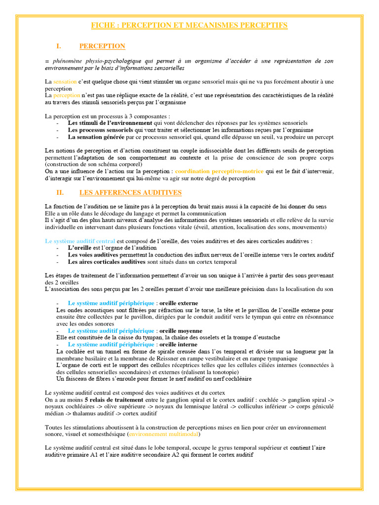 Mécanismes de Perception et Sensation | PDF | Système auditif | Somesthésie