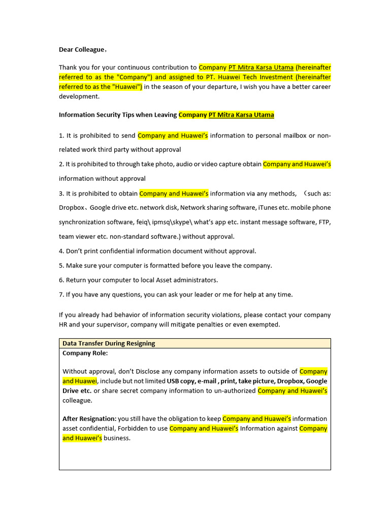 Confidentiality Guidelines for Departing Employees | PDF | Information ...