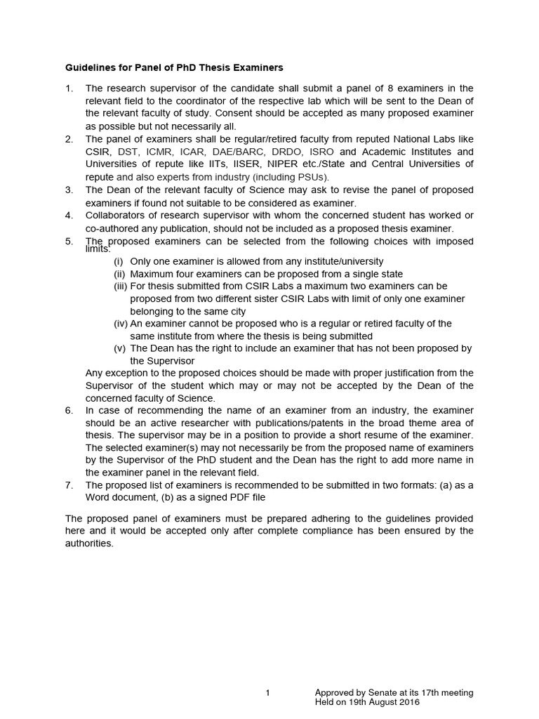 Guidelines For Panel of PHD Thesis Examiners - 17th Senate | PDF ...