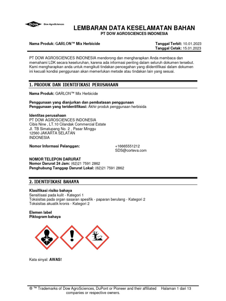 MSDS Garlon Mix 2023 | PDF | Sains & Matematika