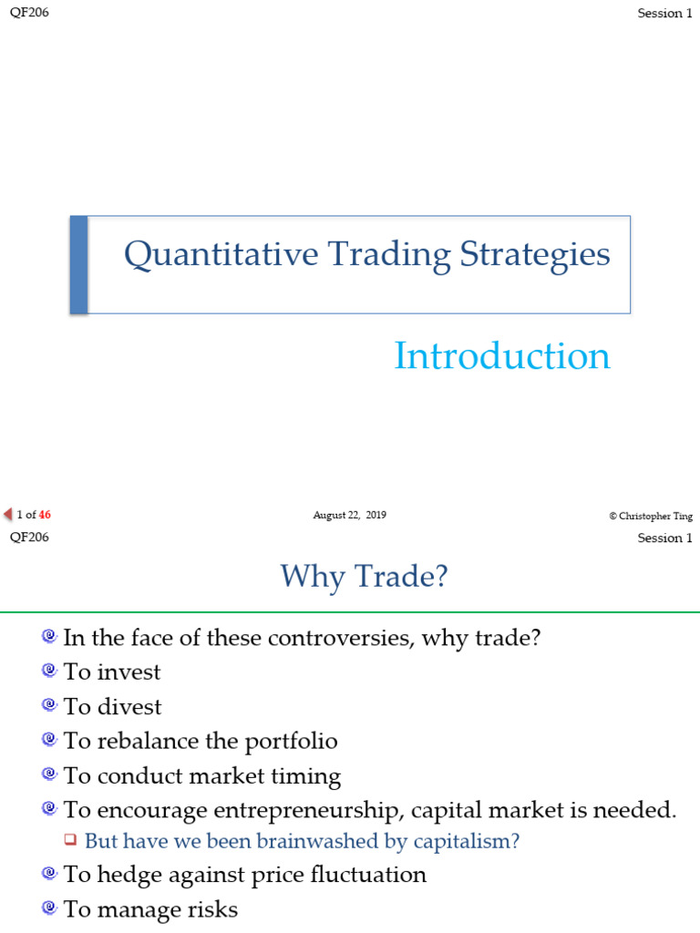 QF206 - Session - 01.intro To Quant Trading | PDF | Algorithmic Trading | Market Maker