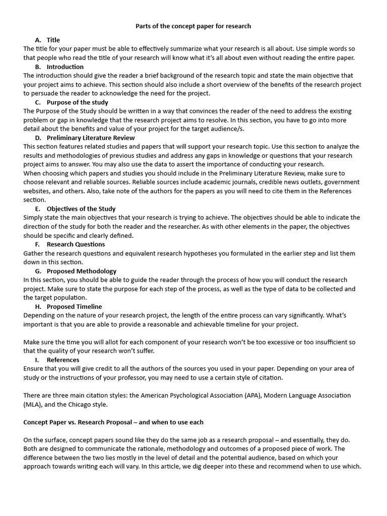 Parts of The Concept Paper | PDF | Citation | Methodology