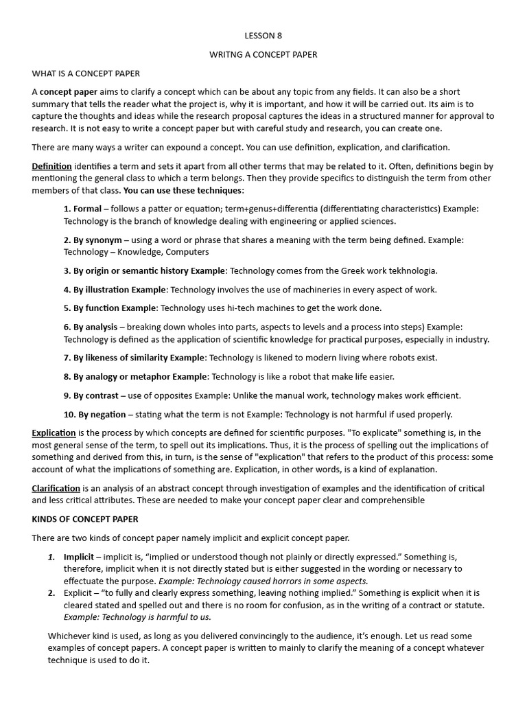 Lesson 8 Wriing A Concept Paper | PDF | Concept | Semantics