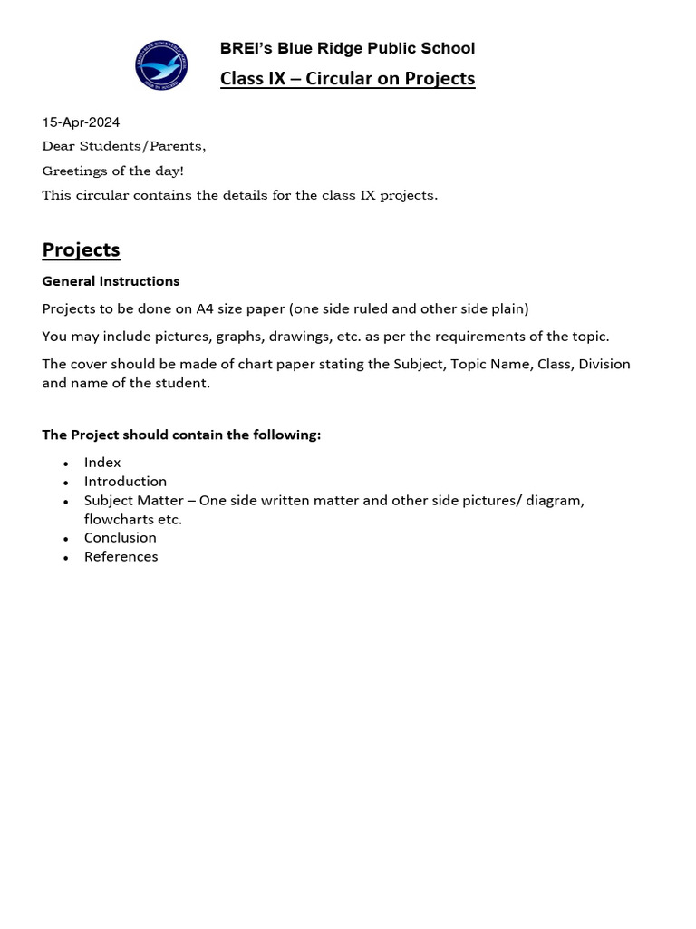 Class IX - Project Guidelines | PDF