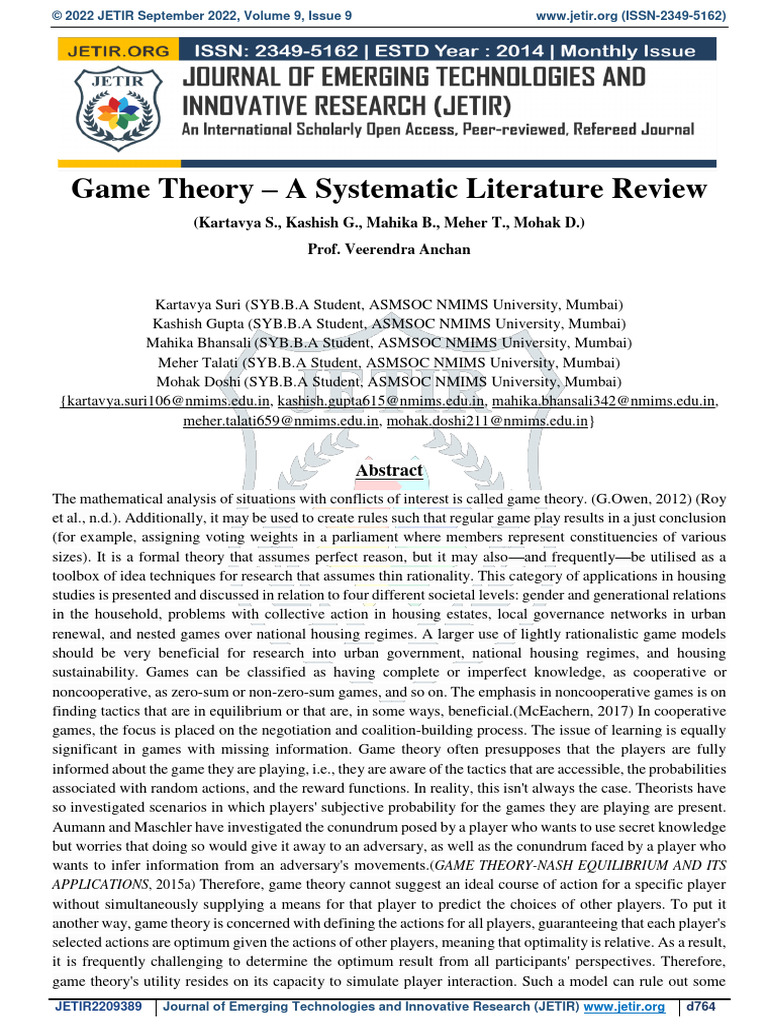 JETIR2209389 | PDF | Game Theory | Strategic Management