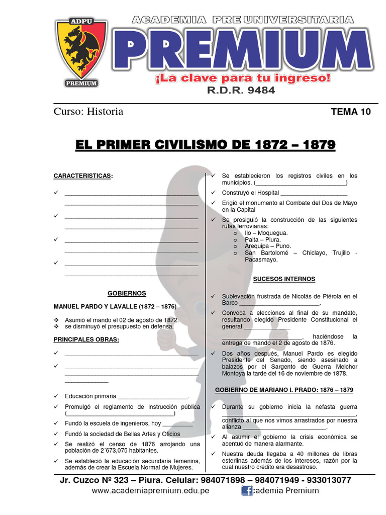 Tema 10 de Historia - Del Primer Civilismo A La Repub | PDF | Perú ...