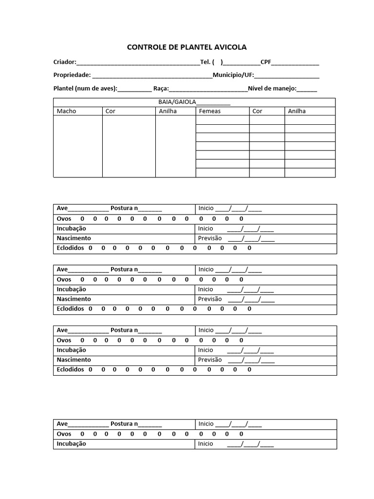 Controle de Plantel Avícola Detalhado | PDF | Aves | Ornitologia