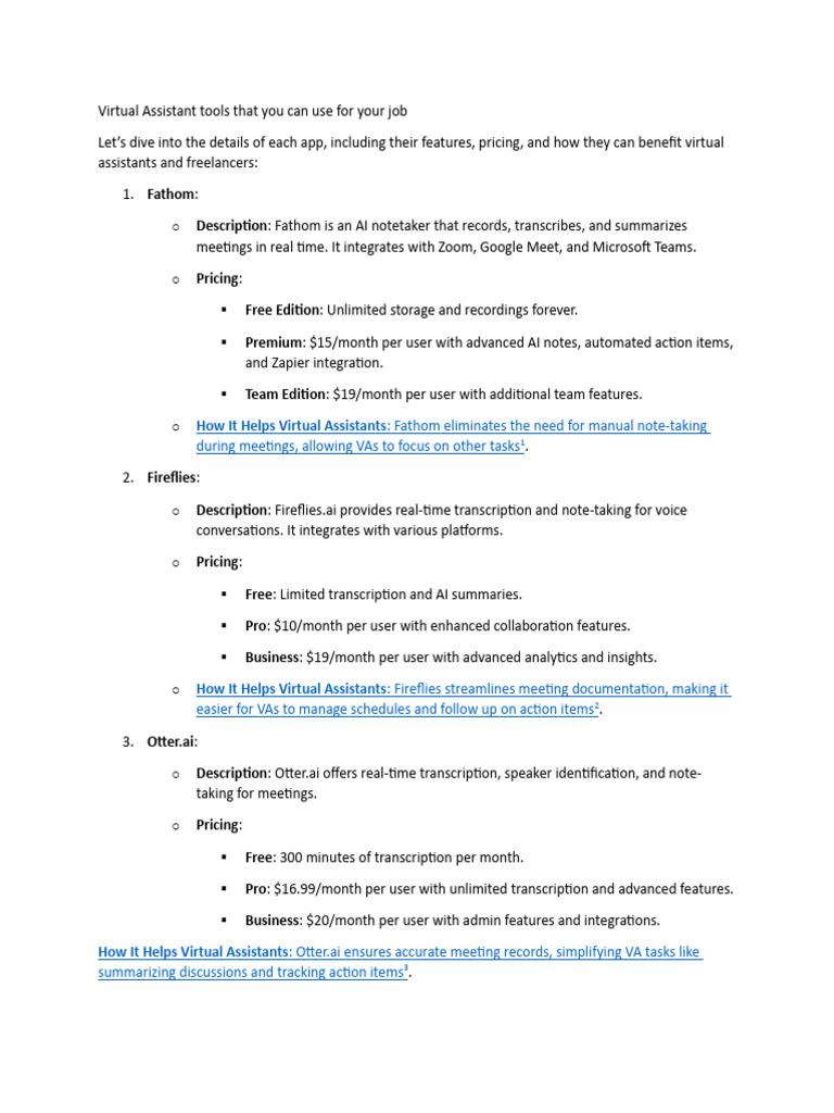 Essential Virtual Assistant Tools Guide | PDF | Business | Computers