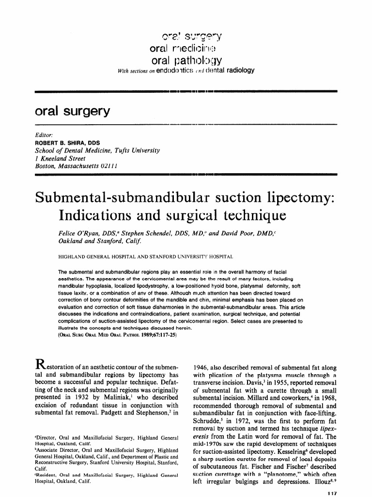 Submental Submandibular Suction Lipectomy Indications and Surgical ...