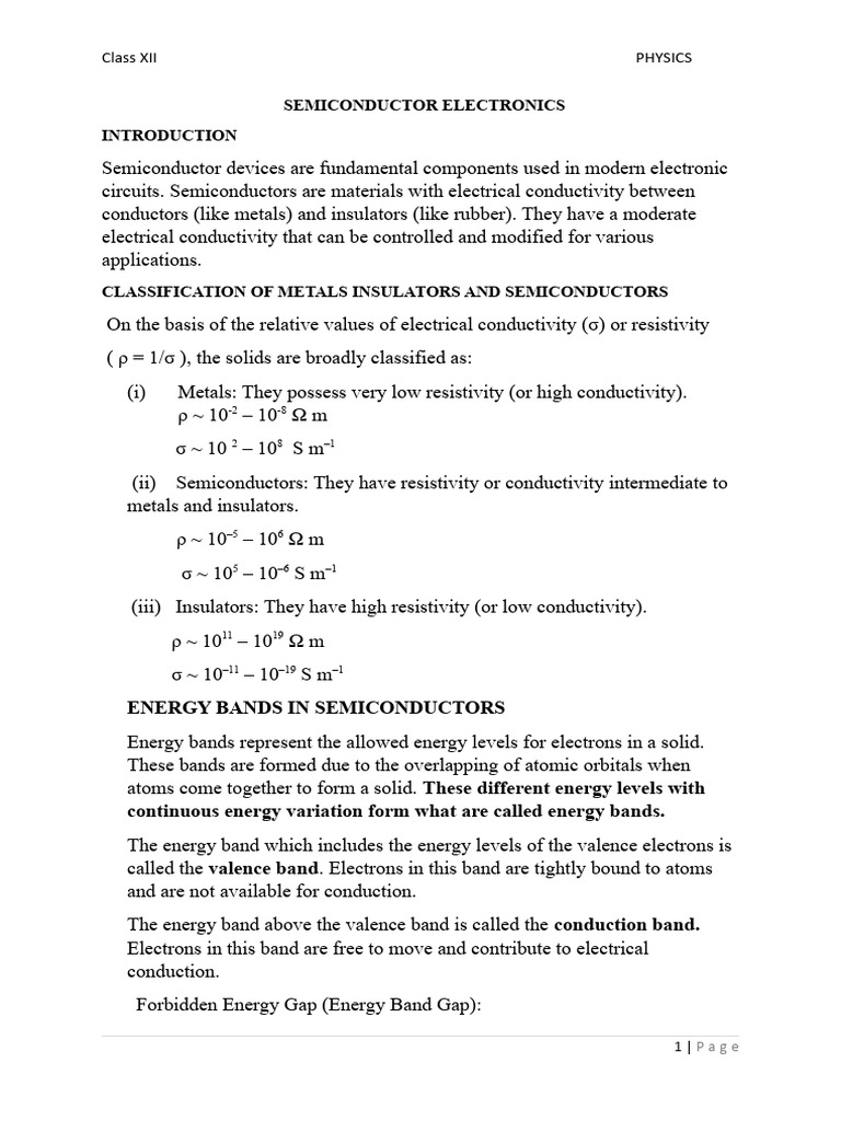 Moderate Electrical Conductivity in Semiconductors | PDF | Semiconductors | Electrical ...