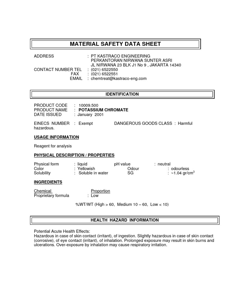 Potassium Chromate | PDF | Physical Sciences | Materials