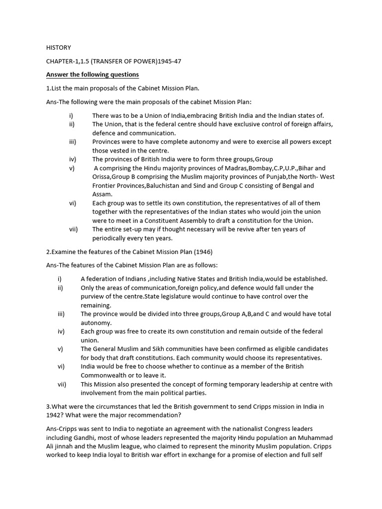 Class-XII History Chapter-1,1.5 Transfer of Power | PDF | British Raj ...