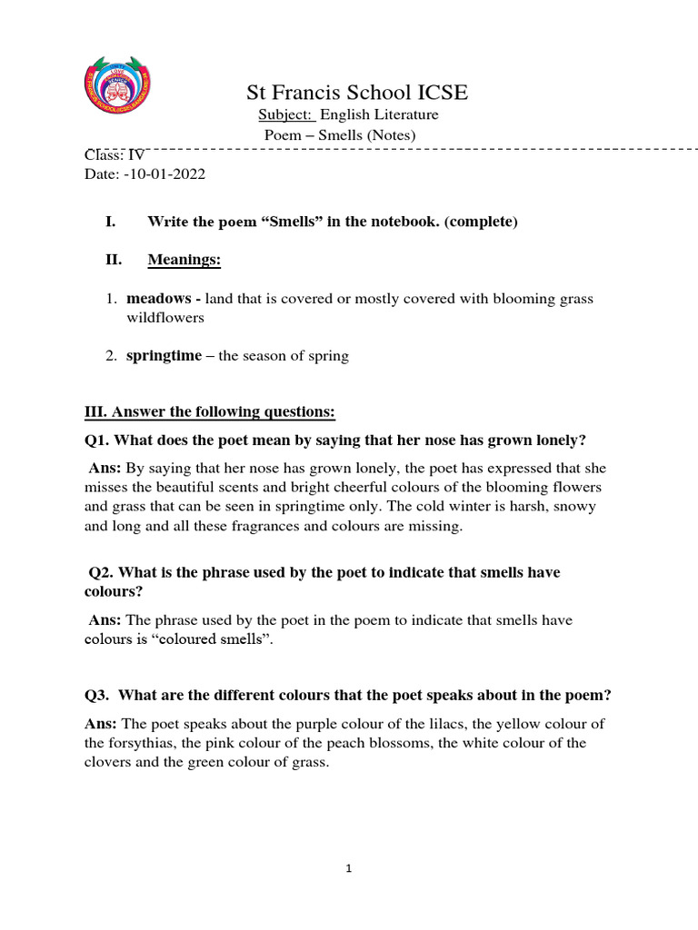 0575std4 Englishliterature Poem (Smells) Notes (01 Feb 2021 ...