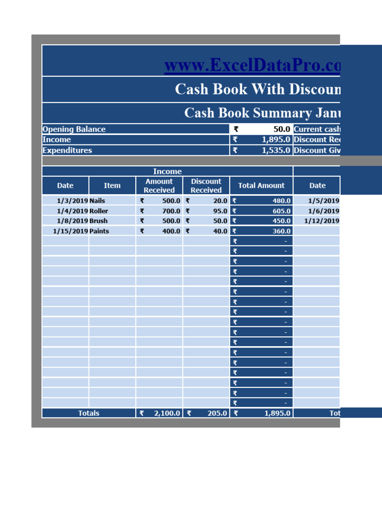 Cash Book With Discount | PDF | Economies | Money
