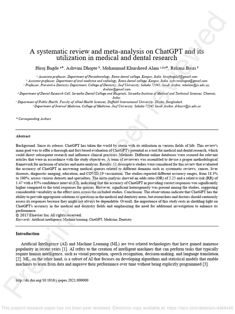 A Systematic Review and Meta-Analysis On Chatgpt and Its Utilization in Medical and Dental ...