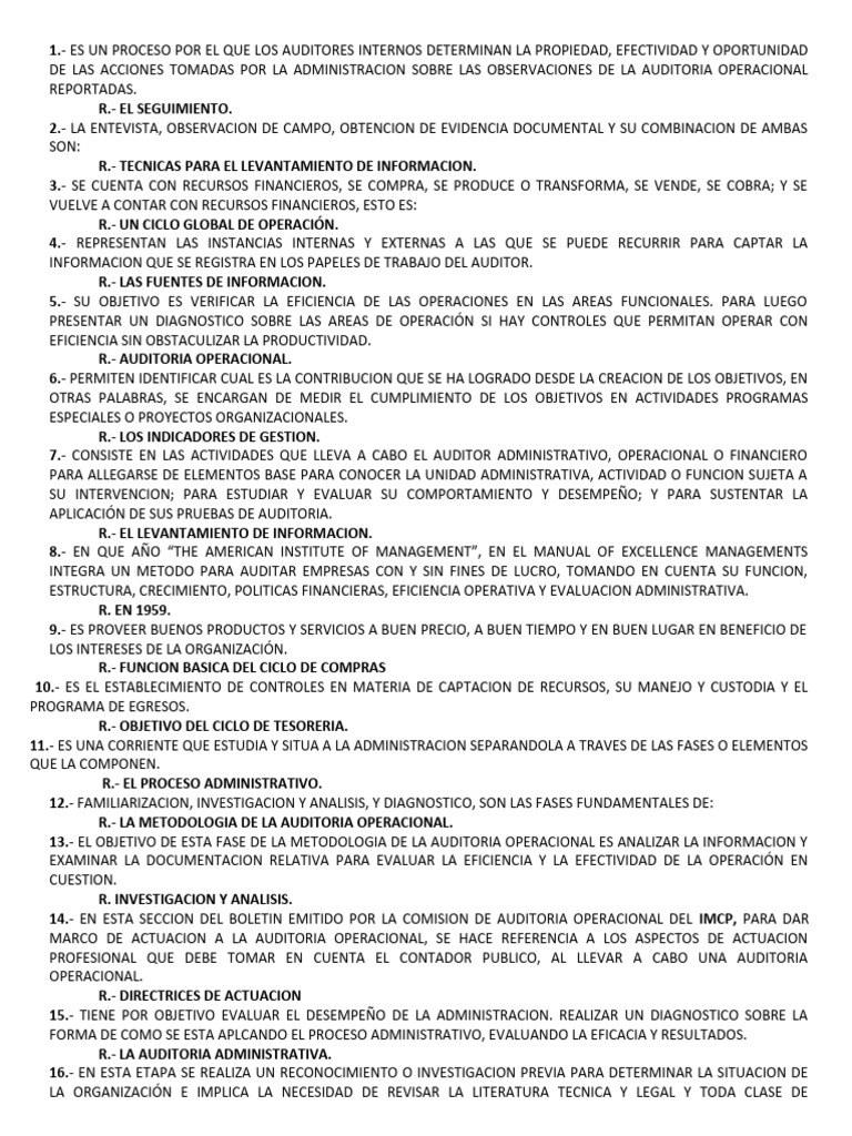 Cuestionario 3° Parcial de Aigc | PDF | Auditoría | Planificación
