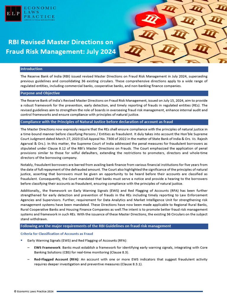 RBI Revised Master Directions On Fraud Risk Management July 2024 | PDF | Reserve Bank Of India ...
