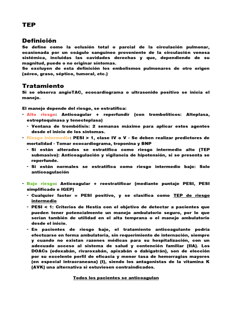 Guía de Tratamiento para TEP | PDF | Medicina CLINICA | Especialidades ...